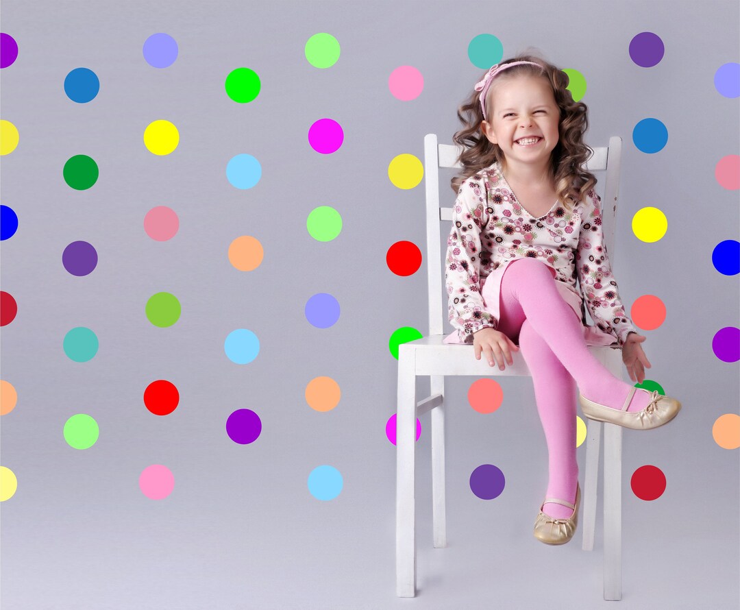 RAINBOW SPOTS MULTICOLOUR Polka Dot Confetti Wall Art Sticker Kit Decal ...