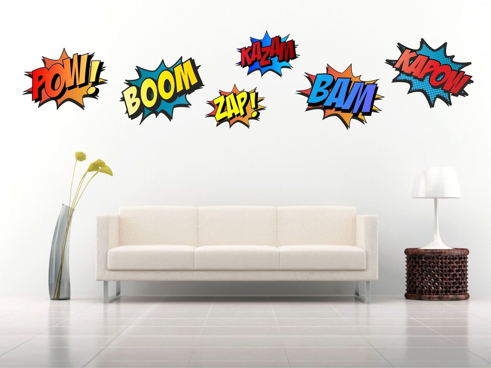 SUPERHERO COMIC WORDS Retro Kapow Boom Zap Bam Colour Wall Art - Etsy