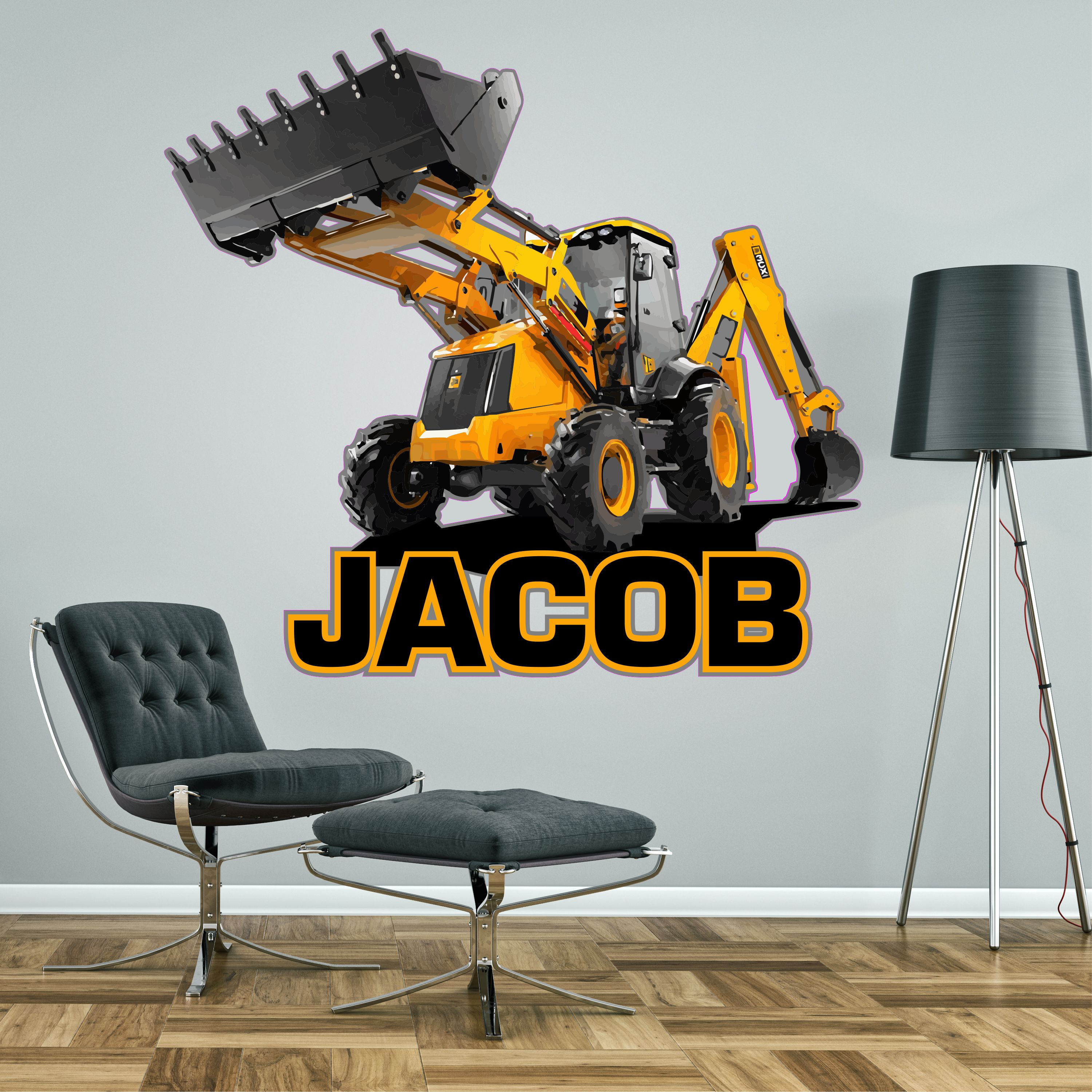 DIGGER PERSONALISED Wall Sticker Boy's Bedroom Decor Decal Mural ...