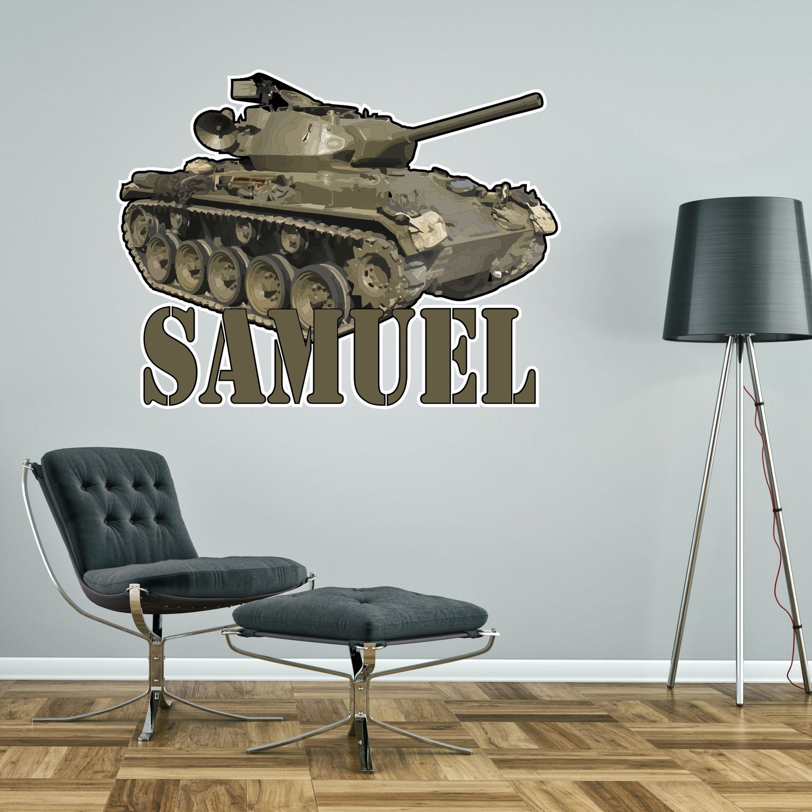 TANK ARMY GREEN Personalised Wall Sticker Boy's Bedroom Decor Decal ...