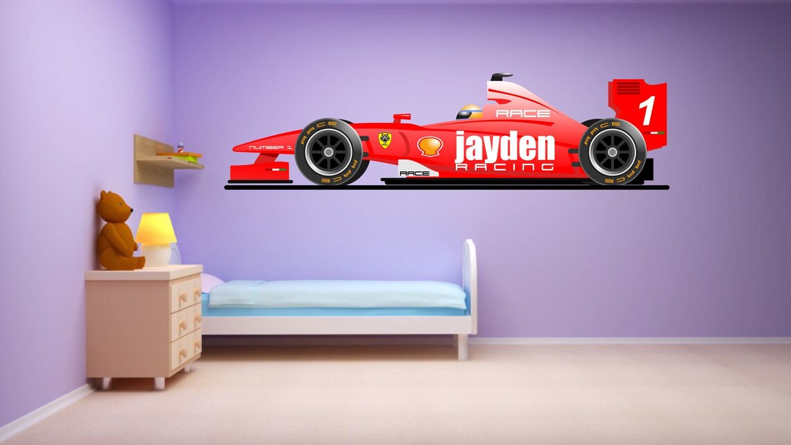RACING CAR Formula 1 Personalised Wall Sticker Children's Bedroom Decal ...