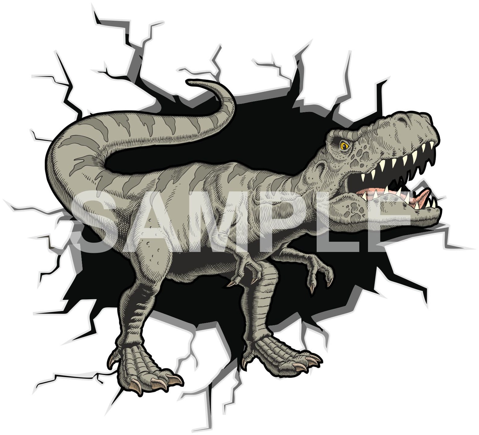 T-REX DINOSUAR Breaking Smashing Through Wall Sticker Boys Bedroom ...