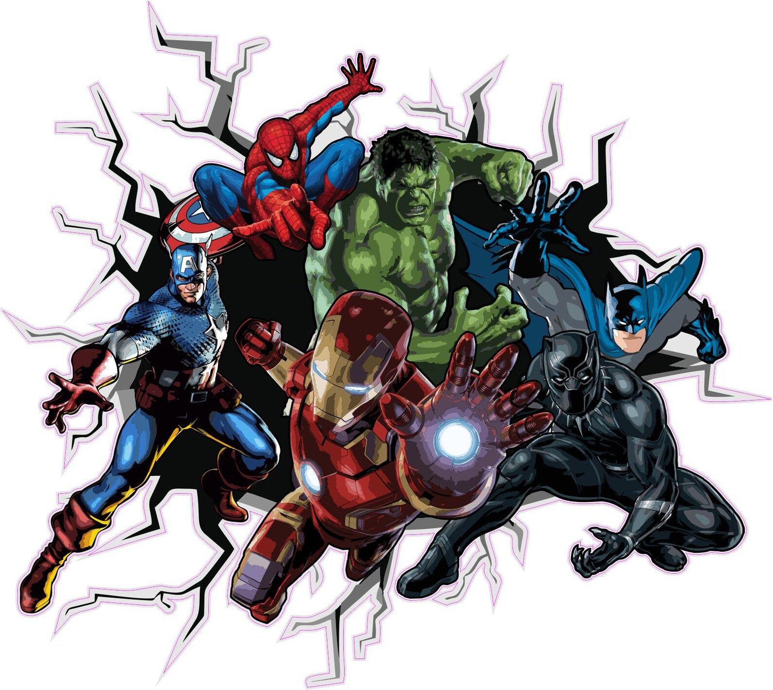 SUPERHEROES breaking smashing through wall sticker boys | Etsy