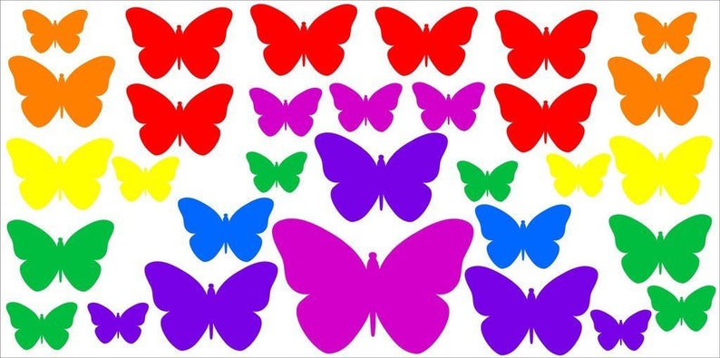 RAINBOW BUTTERFLIES Wall Sticker Kit Nursery Decal Car Art Vinyl 2 ...
