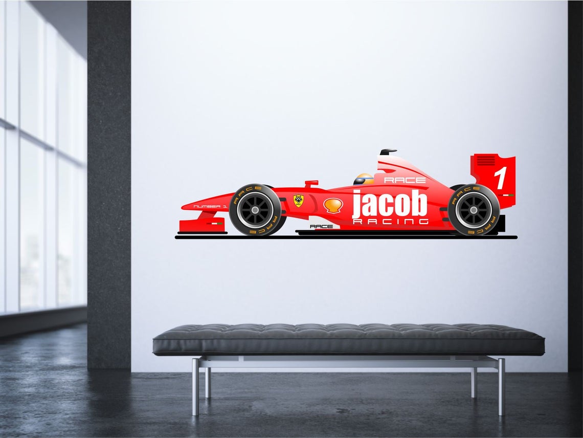RACING CAR Formula 1 Personalised Wall Sticker Children's Bedroom Decal ...