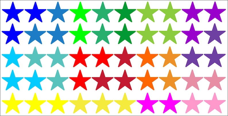 RAINBOW STARS Multicolor Colours Colorful Bright Wall Art Sticker Kit ...