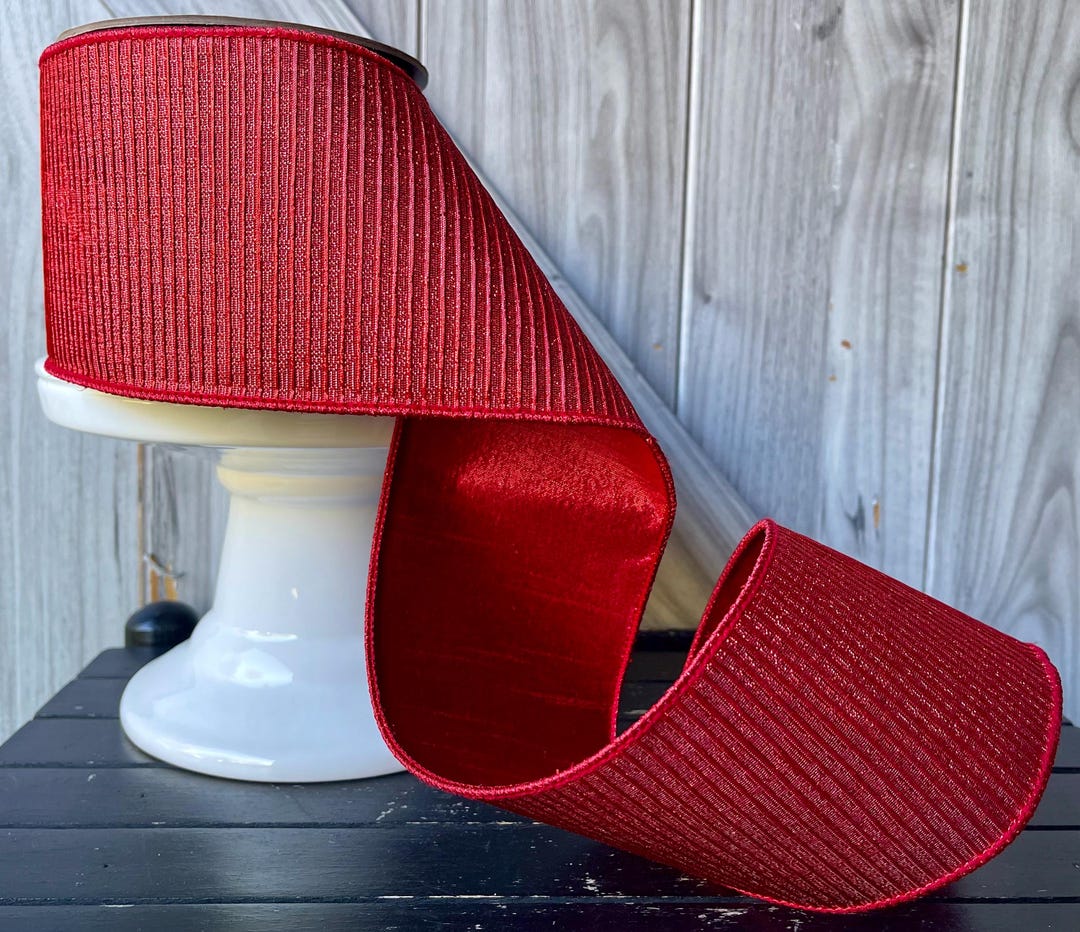 D Stevens, 10 Yards, 4 Inch Wired Ribbon, Red Pleated Ribbon, Red ...
