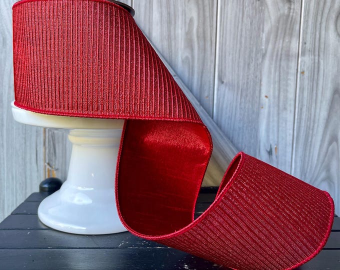 D Stevens, 10 Yards, 4 Inch Wired Ribbon, Red Pleated Ribbon, Red ...