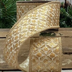 D Stevens, 5 Yards, 2.5 Inch Wired Ribbon, Gold Sequin Ribbon, Sequin ...