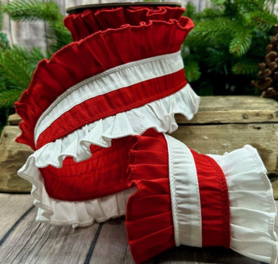 D Stevens, 5 Yards, 4 Inch Wired Ribbon, Ruffle Ribbon, Red Ribbon ...