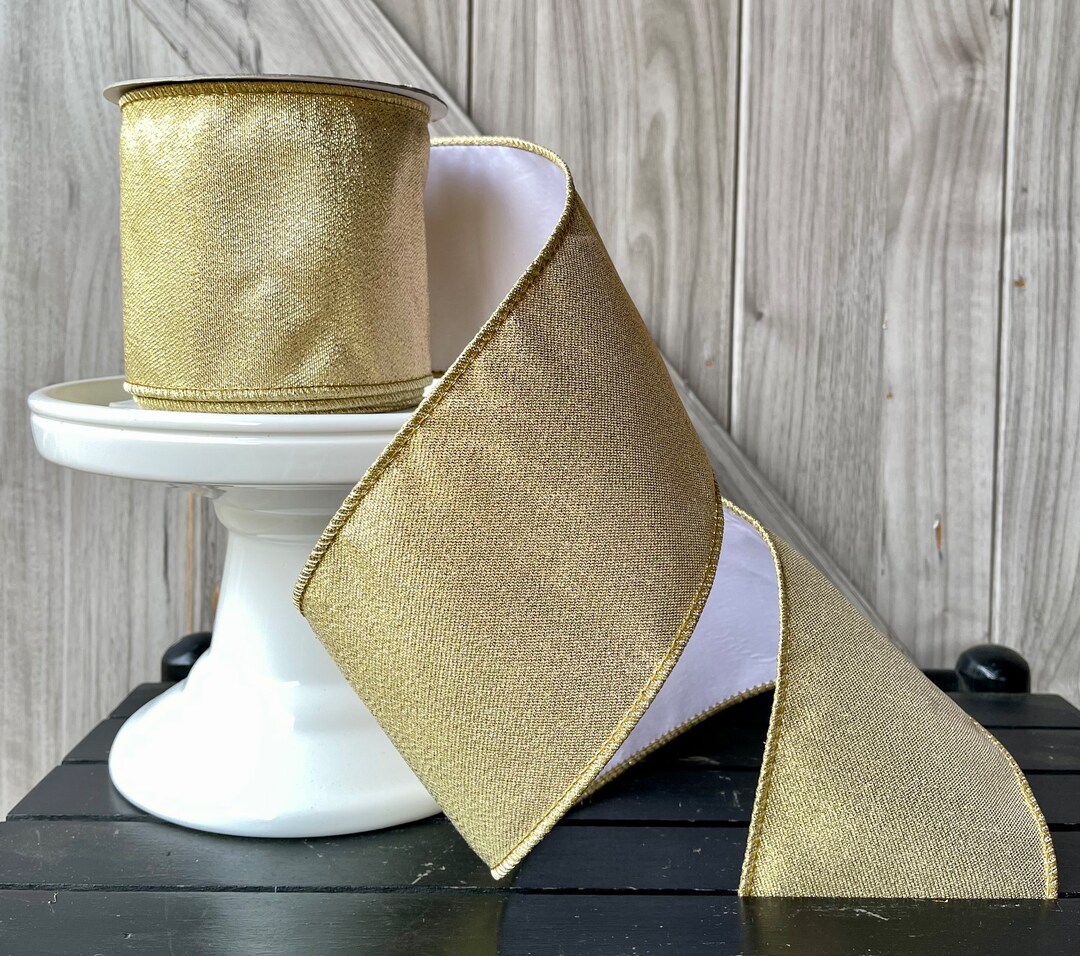 10 Yards, 4 Inch Wire Ribbon, Metallic Gold Ribbon, Gold Ribbon, Luxury ...