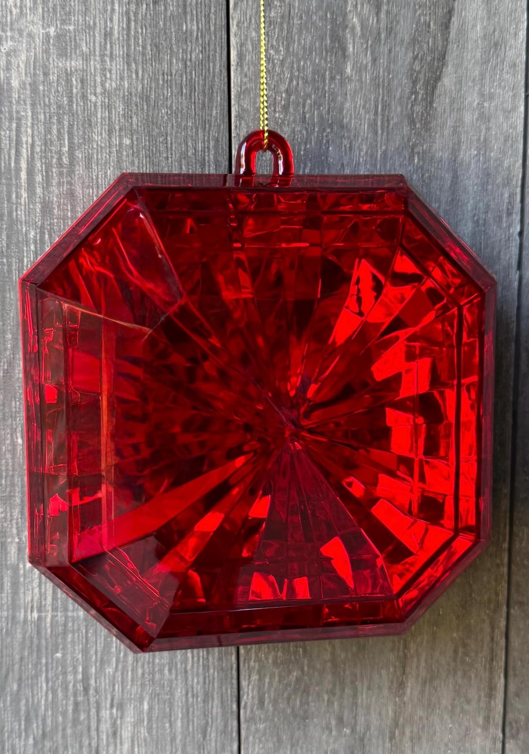 Red Acrylic Mirror Jewel Ornament, Square Gem Christmas Tree Decoration ...