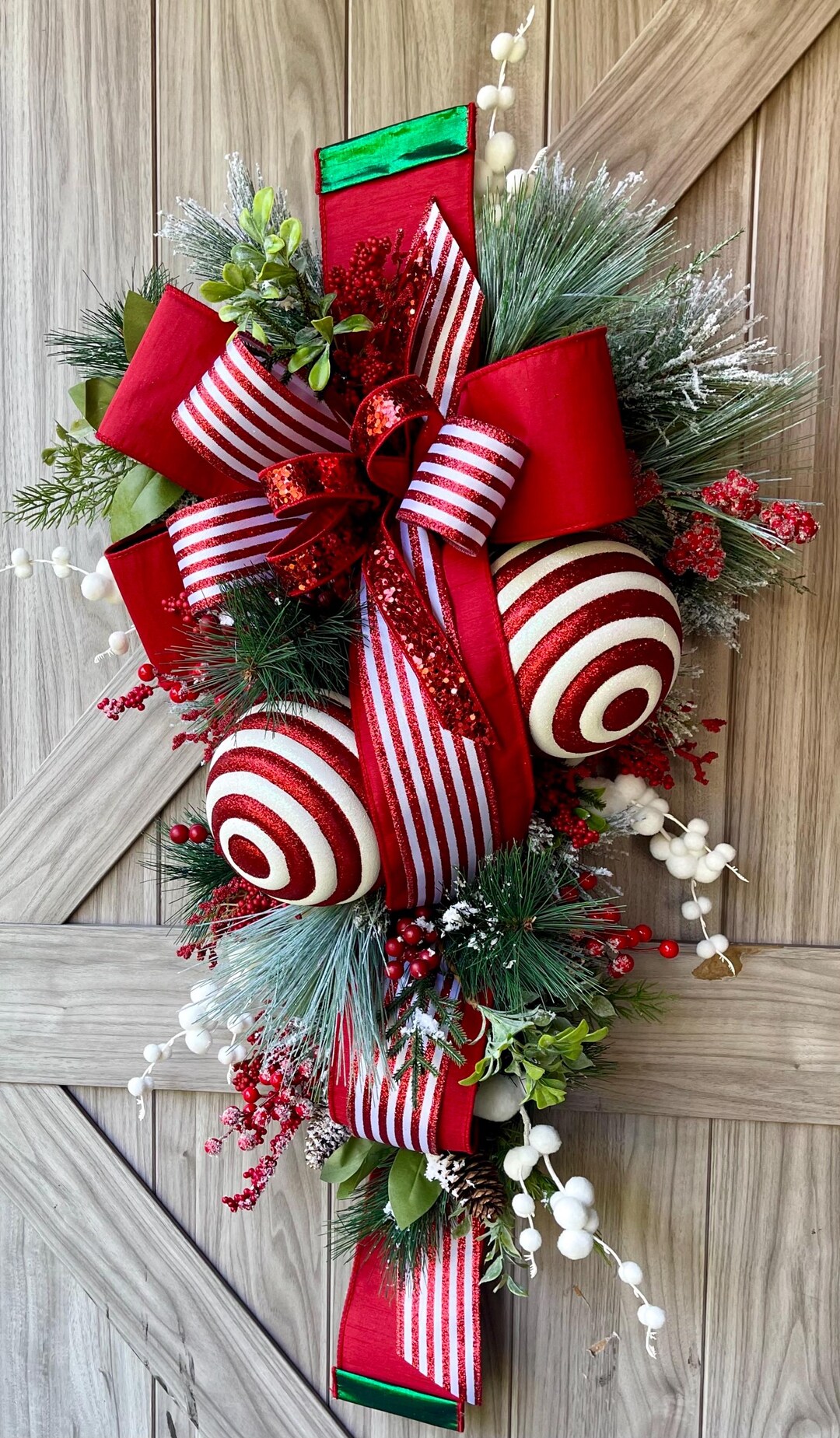 Candy Cane Door Swag, Ornament Door Swag, Candy Cane Swag, Holiday Door ...