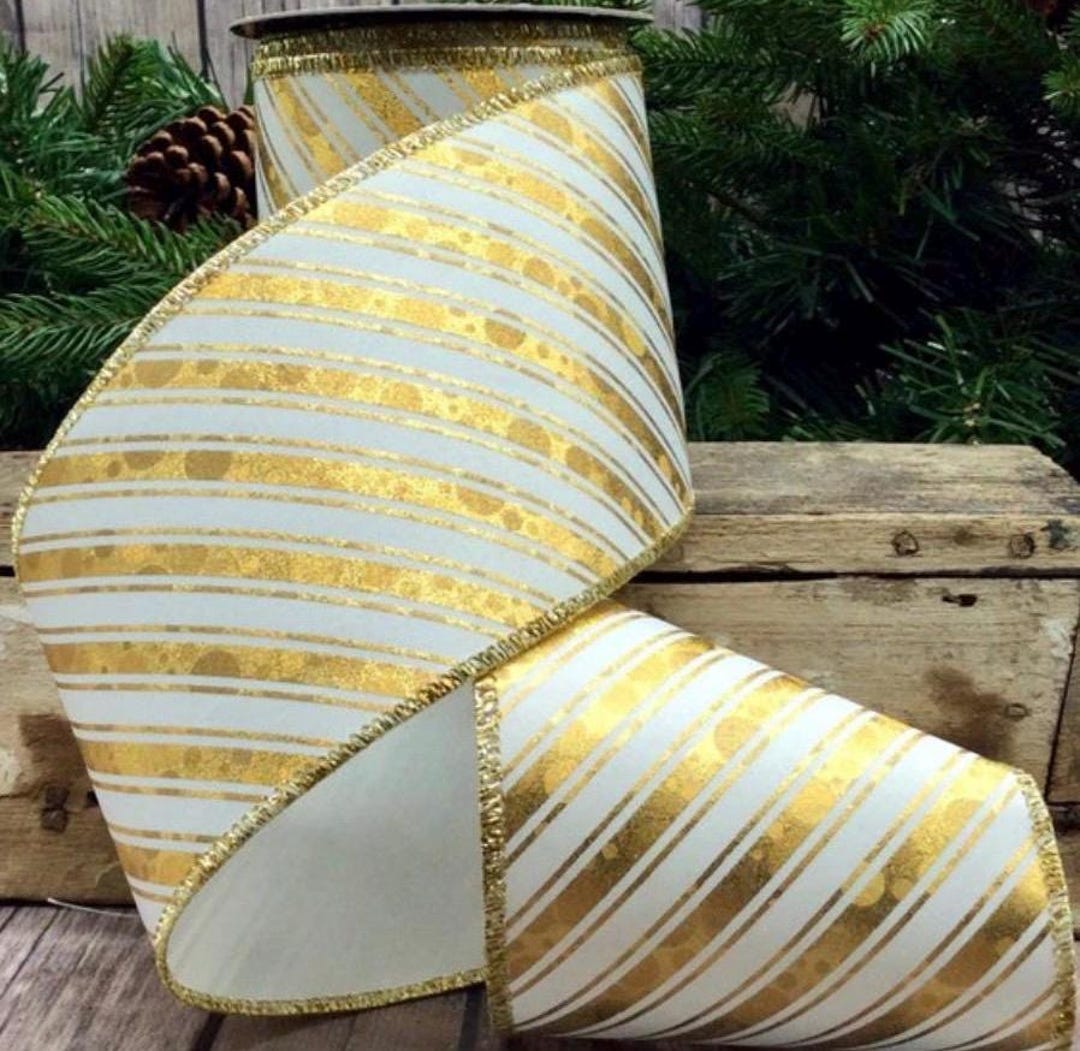 D Stevens, 10 Yards, 4 Inch Wired Ribbon, Diagonal Stripe Ribbon, Gold ...