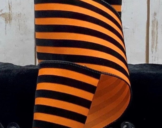 D Stevens, 10 Yards, 4 Inch Wired Ribbon, Flocked Stripe Ribbon, Stripe ...