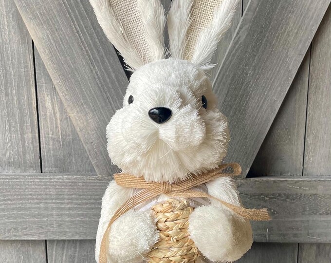 19" White Bunny, Sisal Bunny Rabbit, Easter Egg Bunny, White Sisal ...