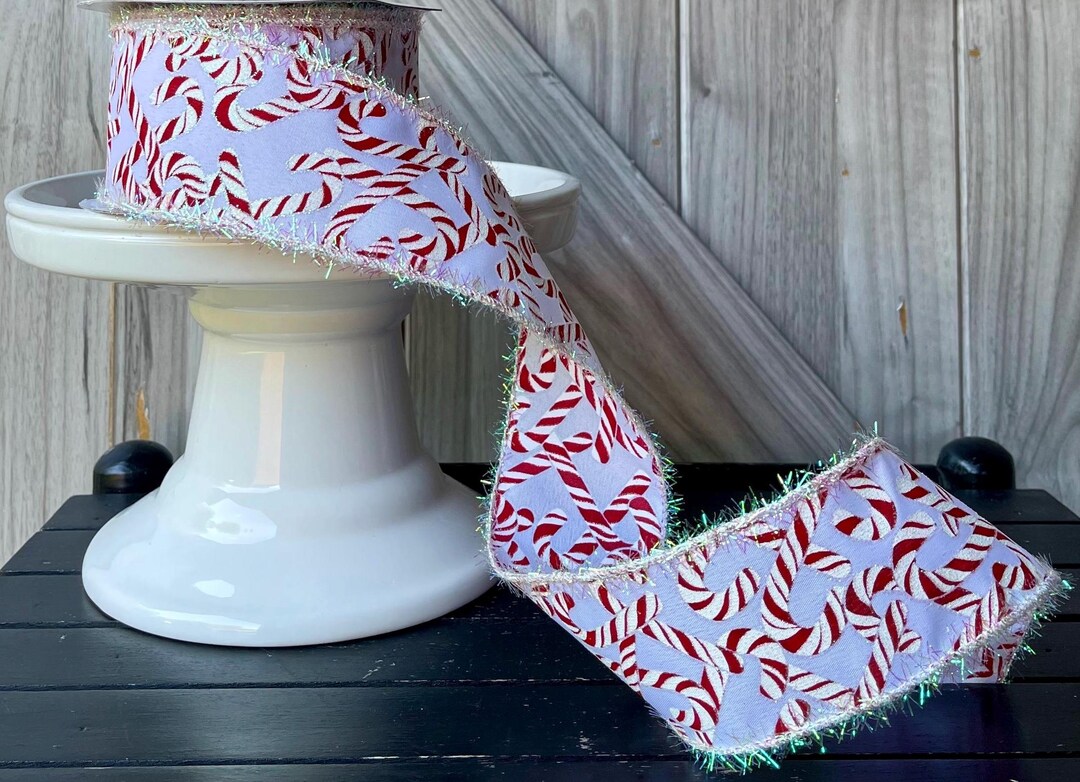 Regency, 10 Yards, 2.5 Inch Wired Ribbon, Candy Cane Ribbon, White ...
