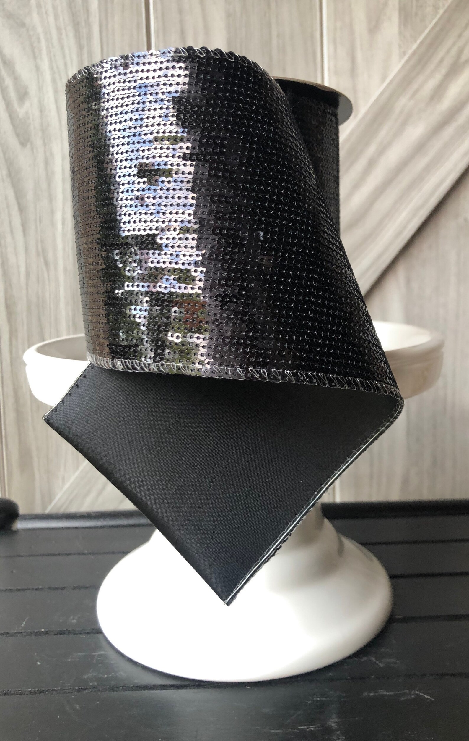 10 Yards 4 Inch Wired Ribbon Sequin Wired Ribbon Black - Etsy