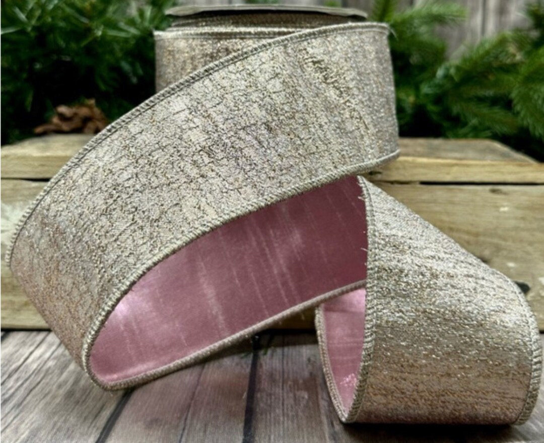 D Stevens, 10 Yards, 2.5 Inch Wired Ribbon, Metallic Pink Ribbon, Pink ...