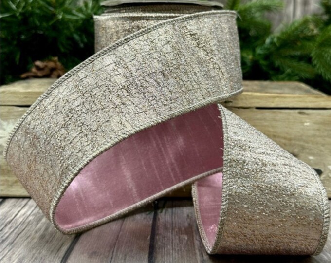 D Stevens, 10 Yards, 2.5 Inch Wired Ribbon, Metallic Pink Ribbon, Pink ...