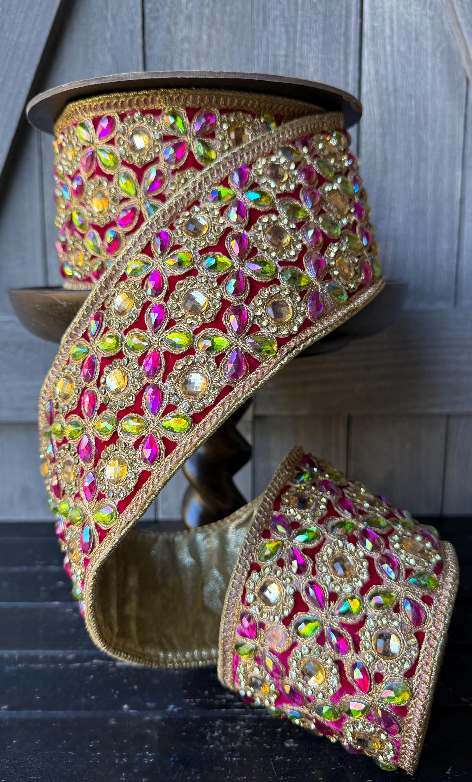 Royal Jeweled Lime Green, Hot Pink Velvet W/ Gold Fused Back D Stevens ...