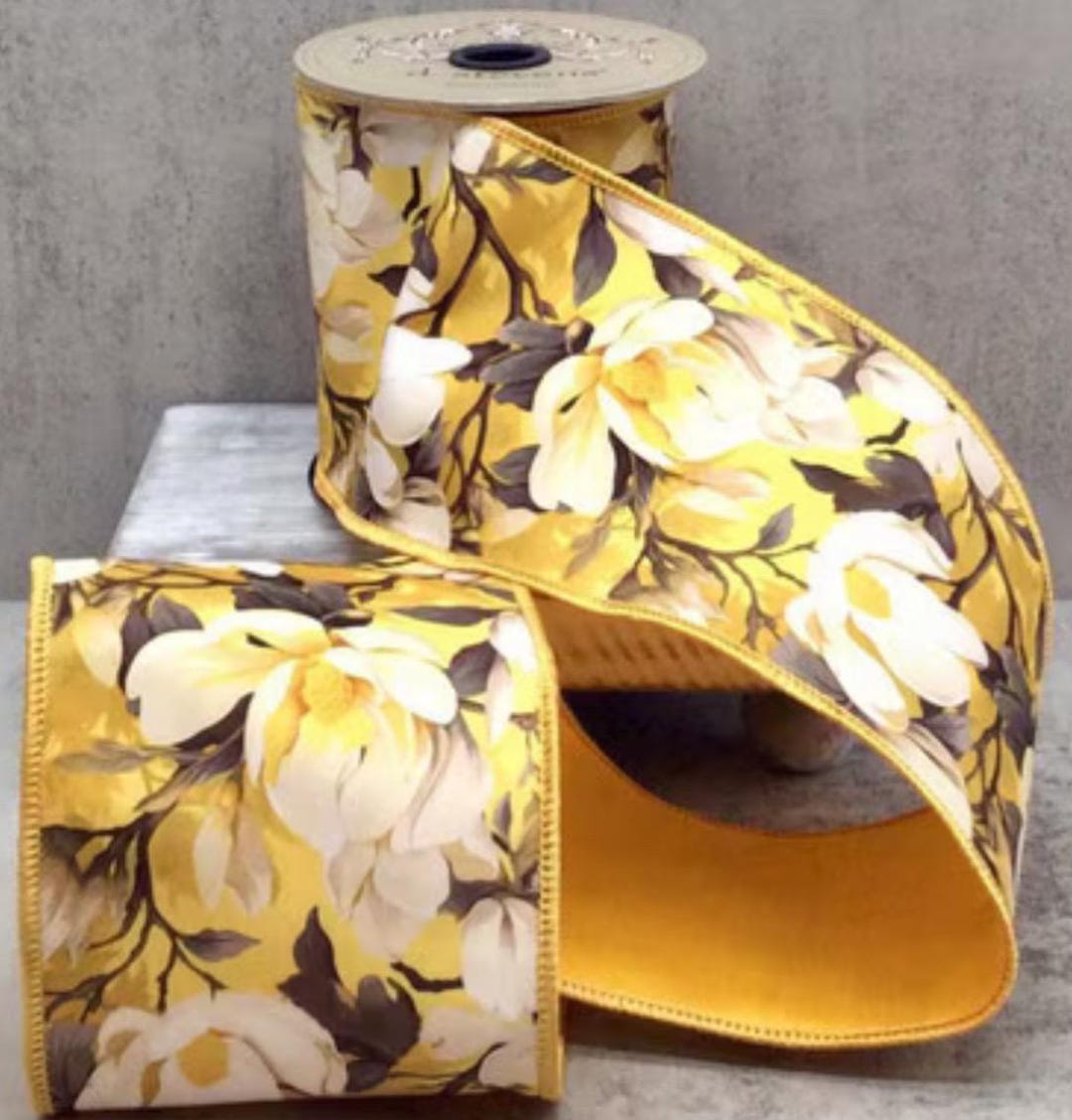 D Stevens, 5 Yards, 4 Inch Wired Ribbon, Magnolia Ribbon, Yellow Ribbon ...