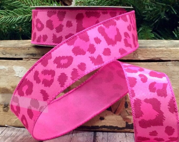 D Stevens, 10 Yards, 1.5 Inch Wire Ribbon, Pink Leopard Ribbon, Pink ...