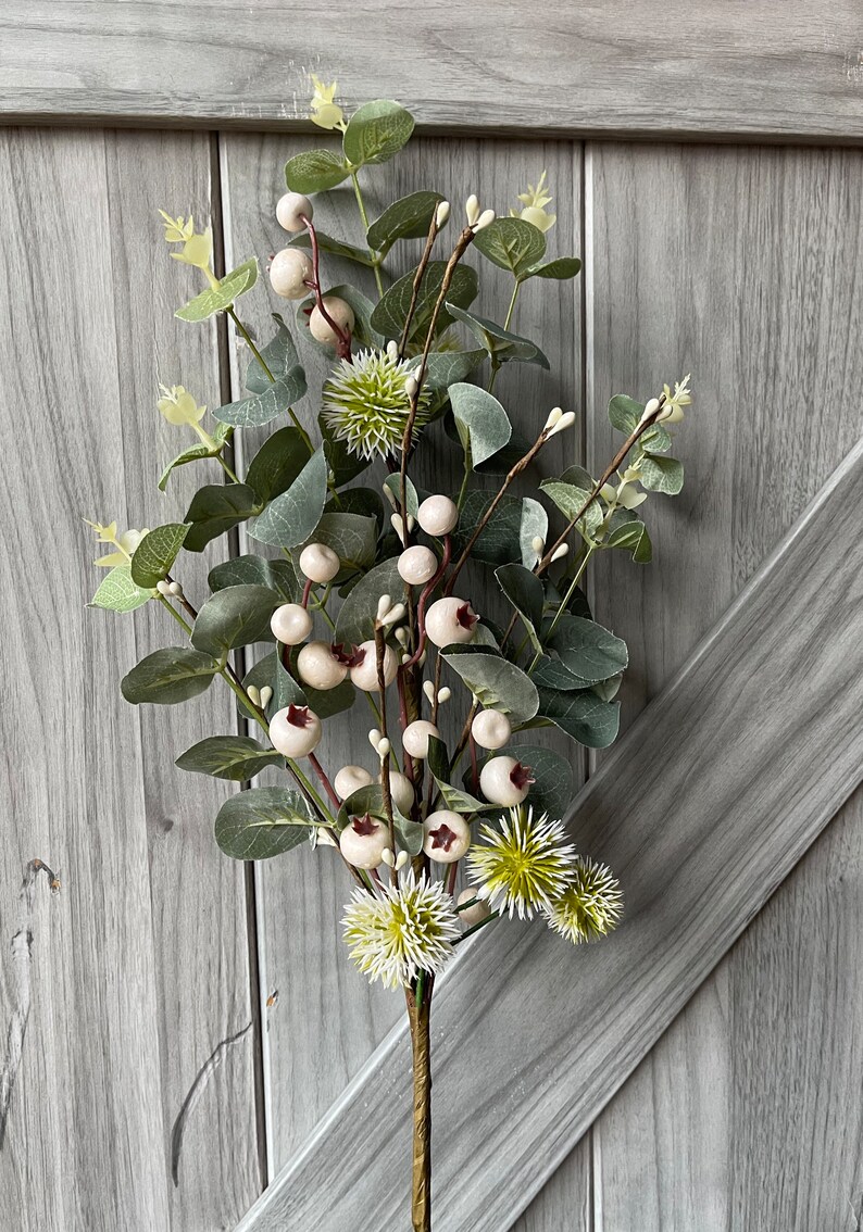 White Faux Berry Bush, Greenery Filler Spray, Wedding Floral Accent ...