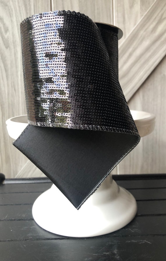 10 Yards 4 Inch Wired Ribbon Sequin Wired Ribbon Black - Etsy