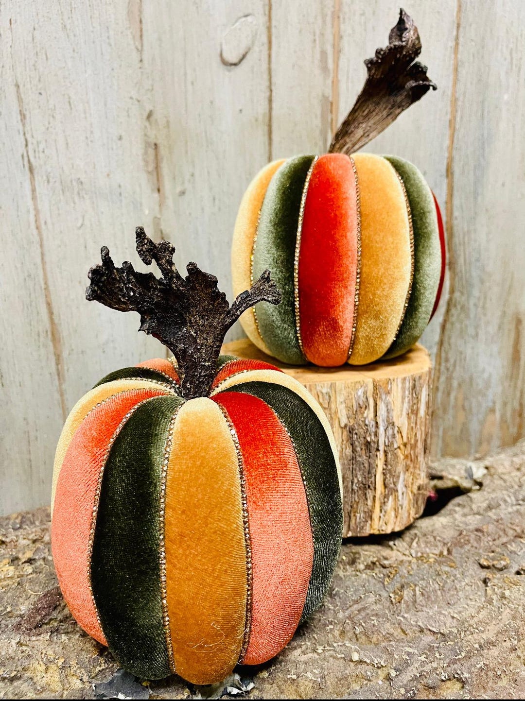 DESTASH ITEM, Set of 2 Pumpkins, Velvet Pumpkins, Pumpkin Home Décor ...