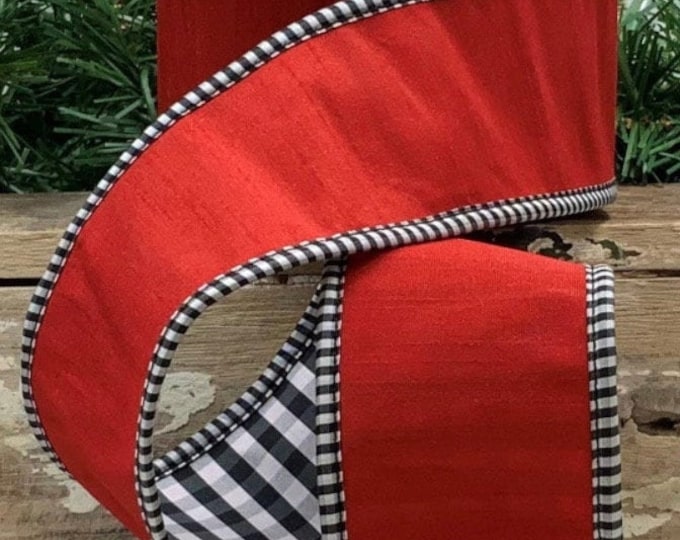 10 Yards, 2.5 Inch Wired Ribbon, Red Wired Ribbon, Check Wired Ribbon ...