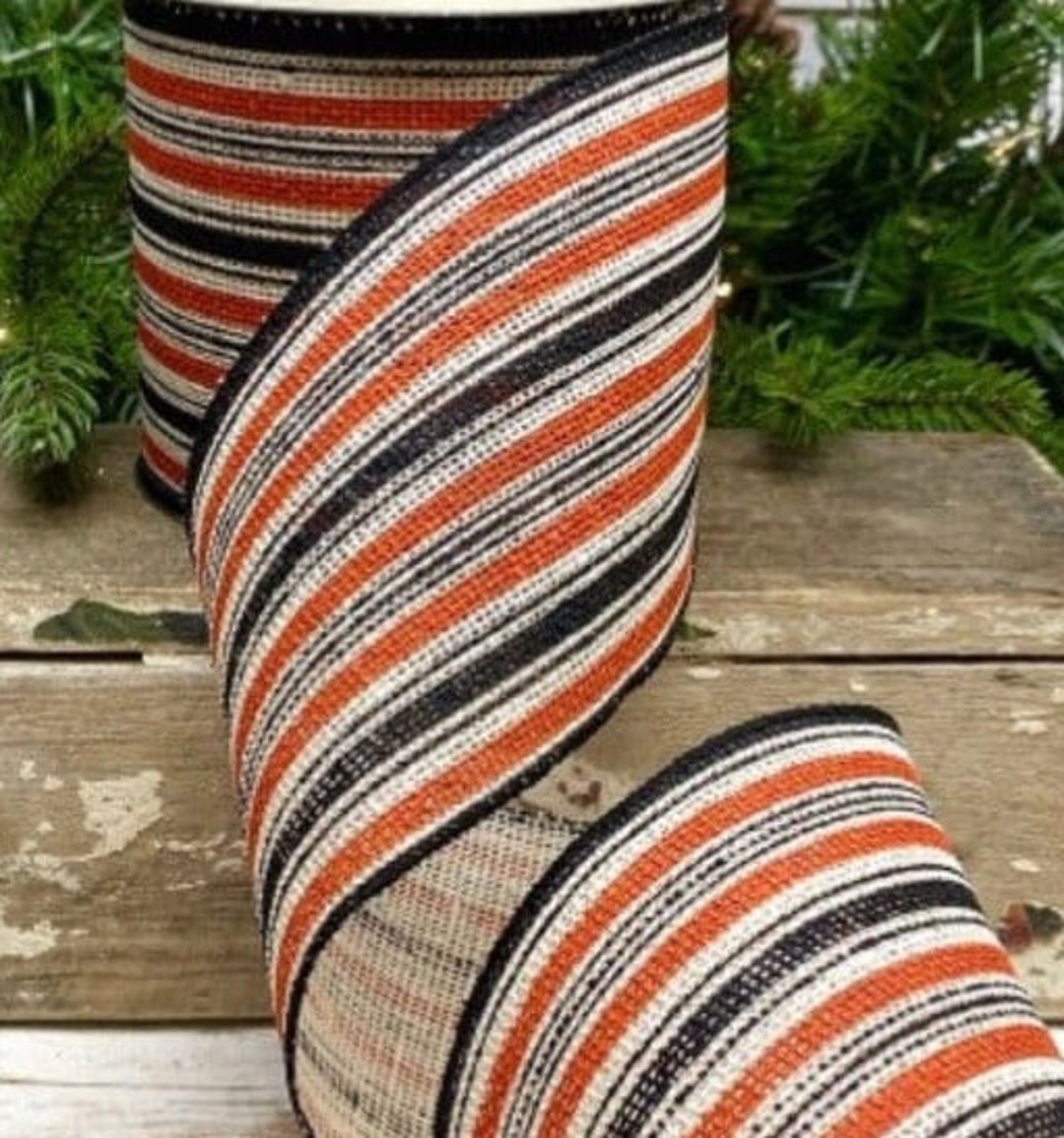 D Stevens, 10 Yards, 4 Inch Wired Ribbon, Stripe Burlap Ribbon, Black ...