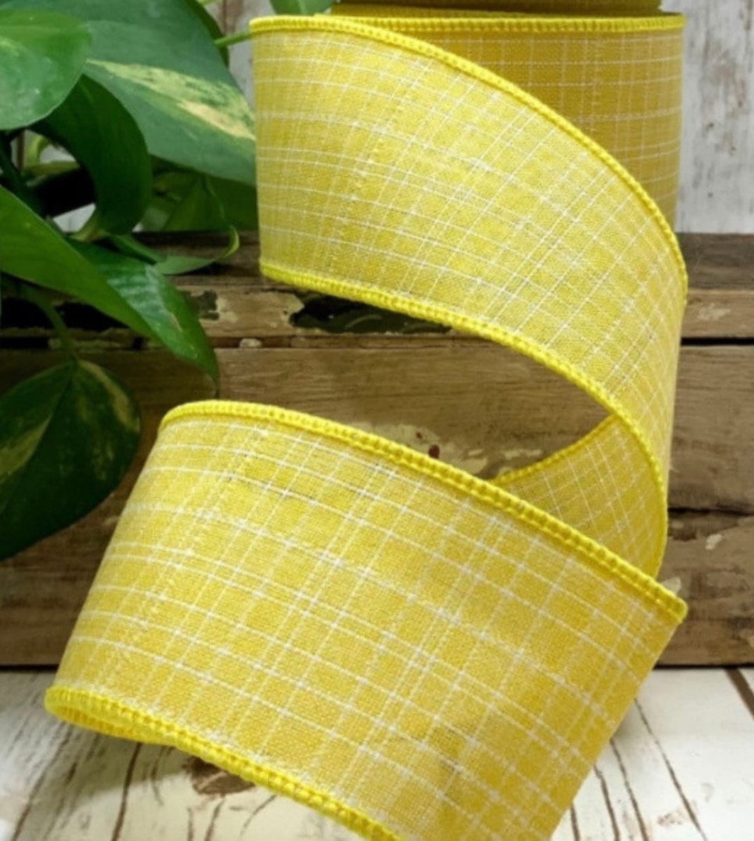 D Stevens, 10 Yards, 2.5 Inch Wired Ribbon, Yellow Check Ribbon, Yellow ...