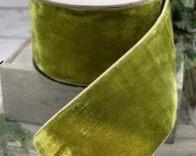 D Stevens, 10 Yards, 4 Inch Wired Ribbon, Green Velvet Ribbon, Moss ...