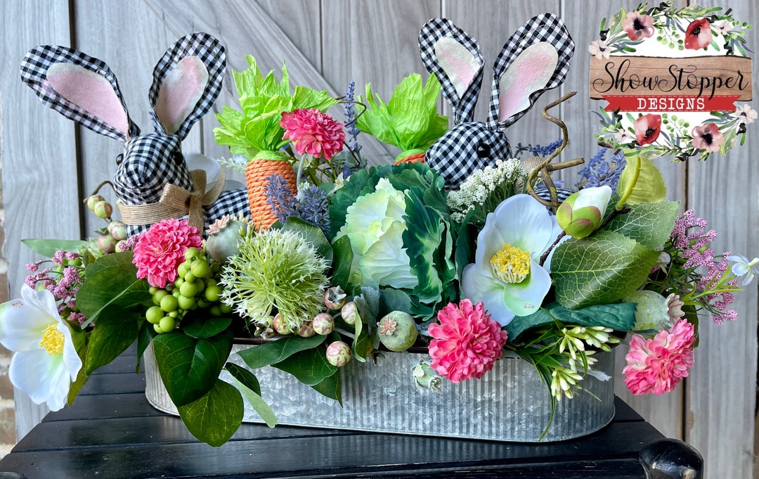 Dual Bunny Centerpiece, Bunny Arrangement, Bunny Rabbit Decor, Bunny ...