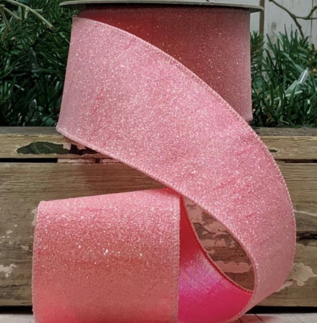 D Stevens, 10 Yards, 2.5 Inch Wired Ribbon, Hot Pink Glitter Ribbon ...