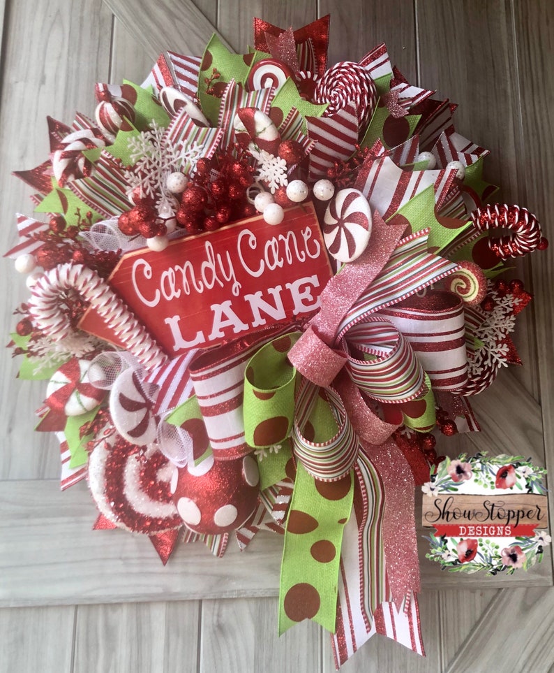 Candy Cane Wreath Candy Cane Swag Peppermint Wreath Etsy