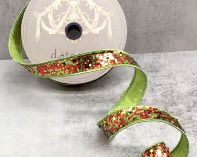 D Stevens, 10 Yards, 1 Inch Wire Ribbon, Crique Glitter Ribbon, Lime ...