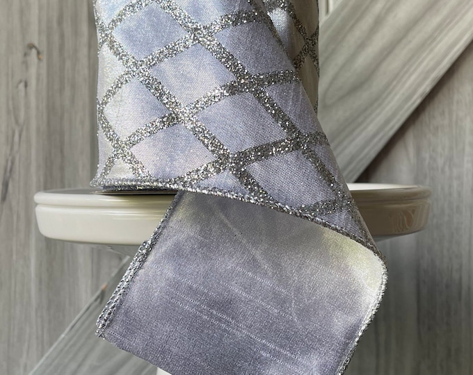 10 Yards, 4 Inch Wired Ribbon, Lattice Ribbon, Silver Wired Ribbon ...