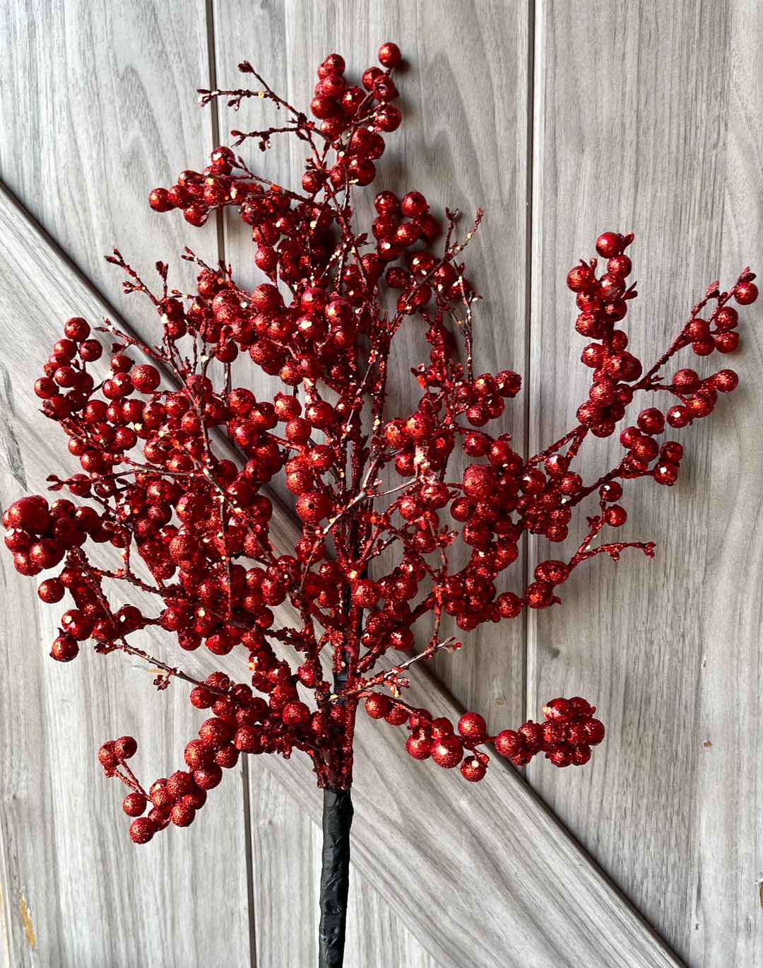 18 Berry Spray, Faux Berry Bush, Red Berry Spray, Glitter Berry Bush ...