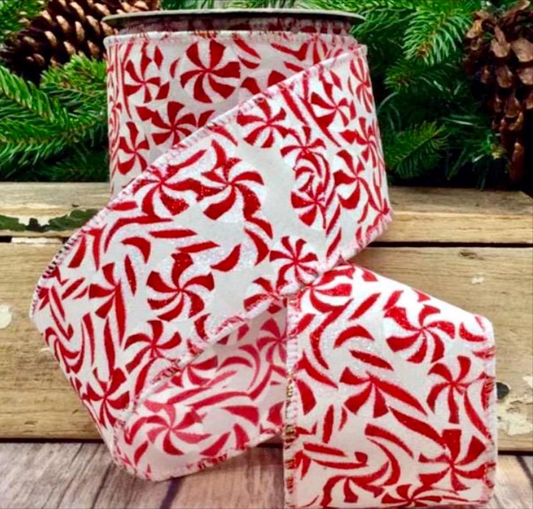 D Stevens, 10 Yards, 2.5 Inch Wired Ribbon, Peppermint Ribbon, Red ...