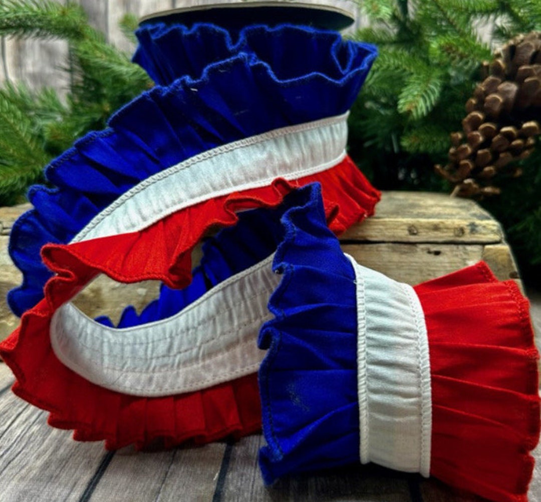 Pleated Ruffle Red White Royal Blue D Stevens Wired Ribbon, Patriotic ...