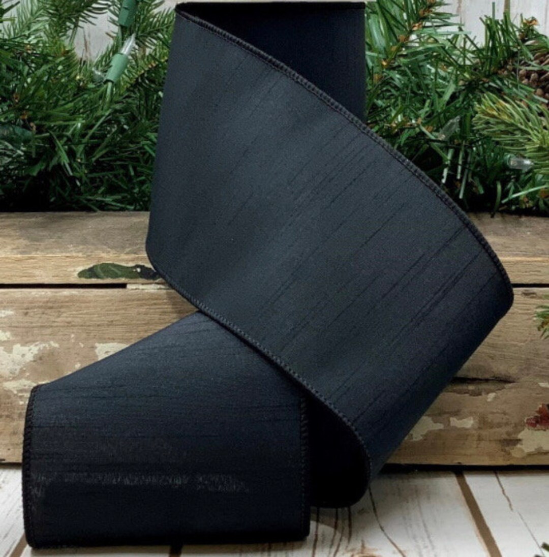 D Stevens, 10 Yards, 4 Inch Wired Ribbon, Shantung Ribbon, Black Satin ...