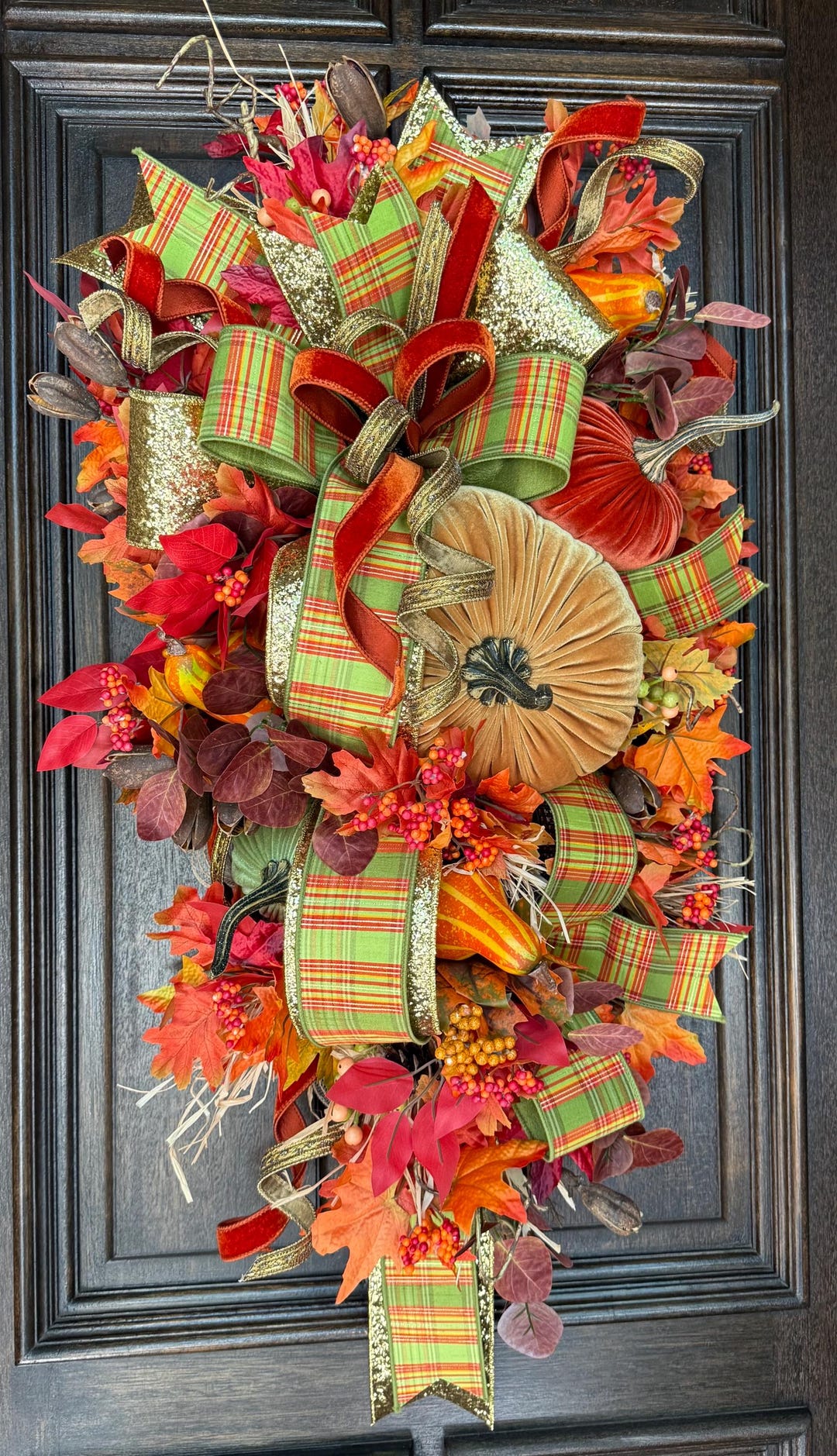 Velvet Pumpkin Fall Door Swag: Handmade Autumn Decor - Etsy