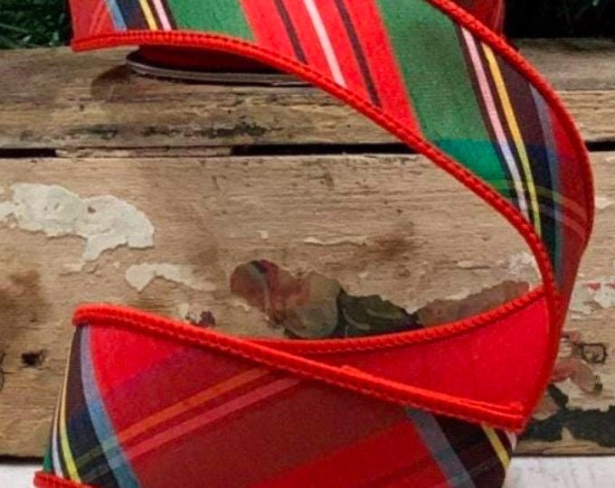 D Stevens, 10 Yards, 1.5 Inch Wire Ribbon, Holiday Plaid Ribbon, Green ...