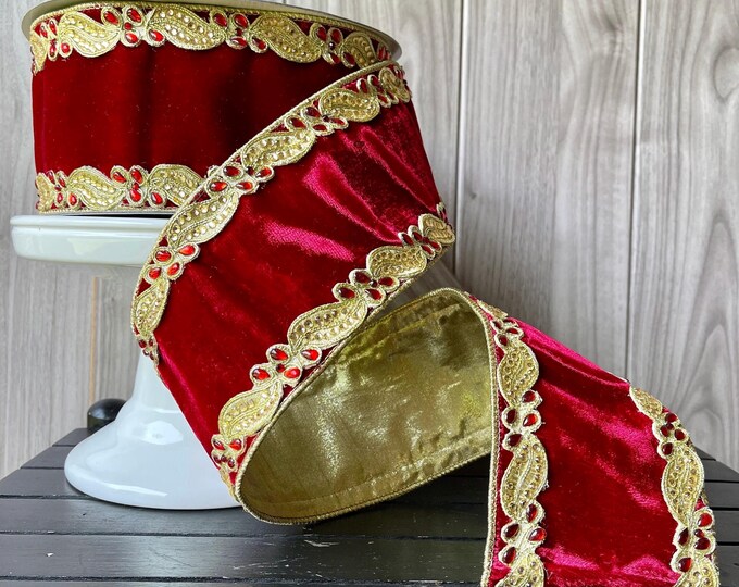 Farrisilk, 10 Yards, 4 Inch Wired Ribbon, Red Velvet Ribbon, Velvet ...