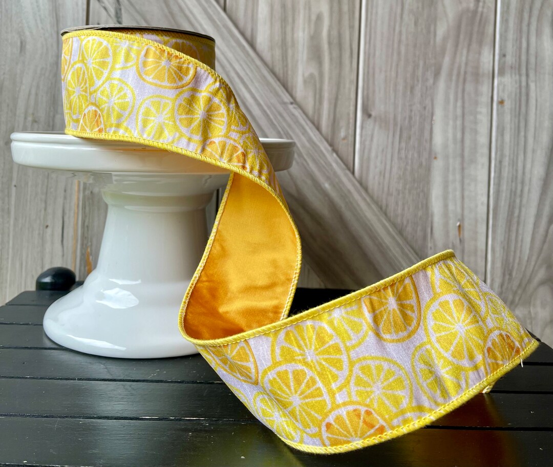 D Stevens, 10 Yards, 2.5 Inch Wired Ribbon, Lemon Slices Ribbon, Lemon ...