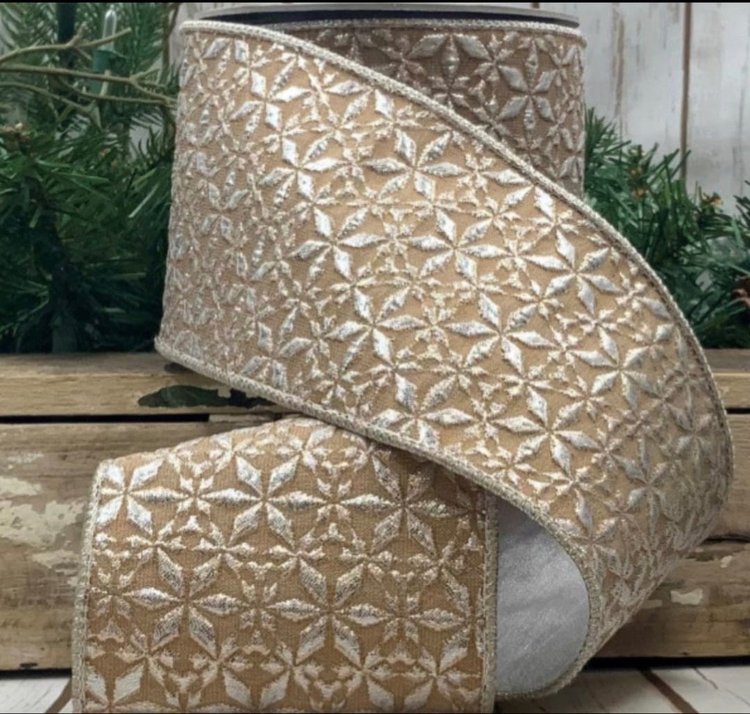 D Stevens, 10 Yards, 4 Inch Wired Ribbon, Masson Deco Ribbon, Jacquard ...