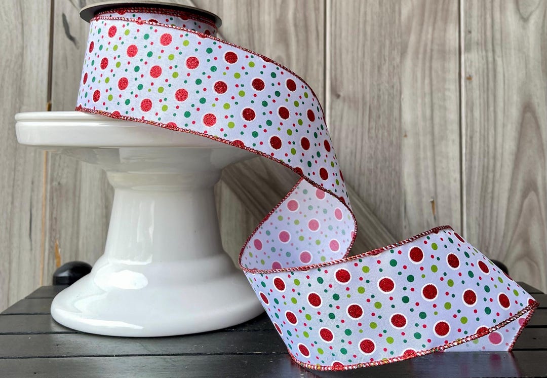 D Stevens, 10 Yards, 2.5 Inch Wired Ribbon, Glitter Dot Ribbon, Red Dot ...