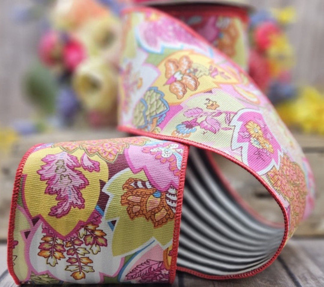 D Stevens, 10 Yards, 4 Inch Wired Ribbon, Floral Paisley Ribbon, Floral ...